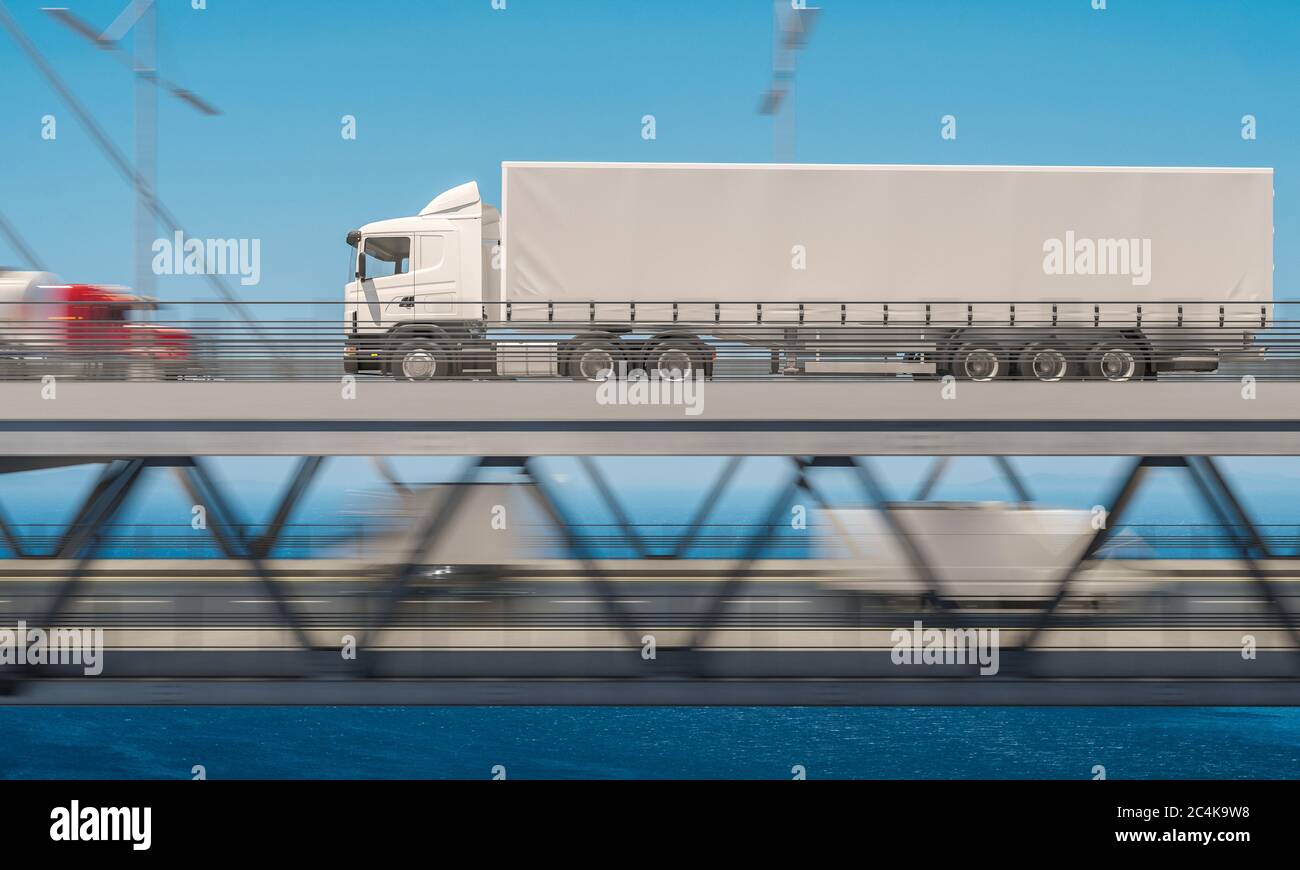 Side View of Double Decker Bridge with Commercial Vehicles Stock Photo ...