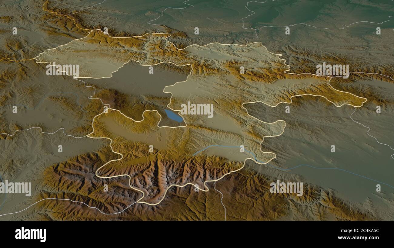 Zoom in on Sofia (province of Bulgaria) outlined. Oblique perspective ...