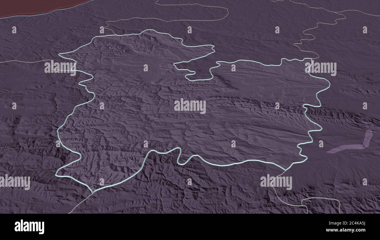 Zoom in on Targovishte (province of Bulgaria) outlined. Oblique ...