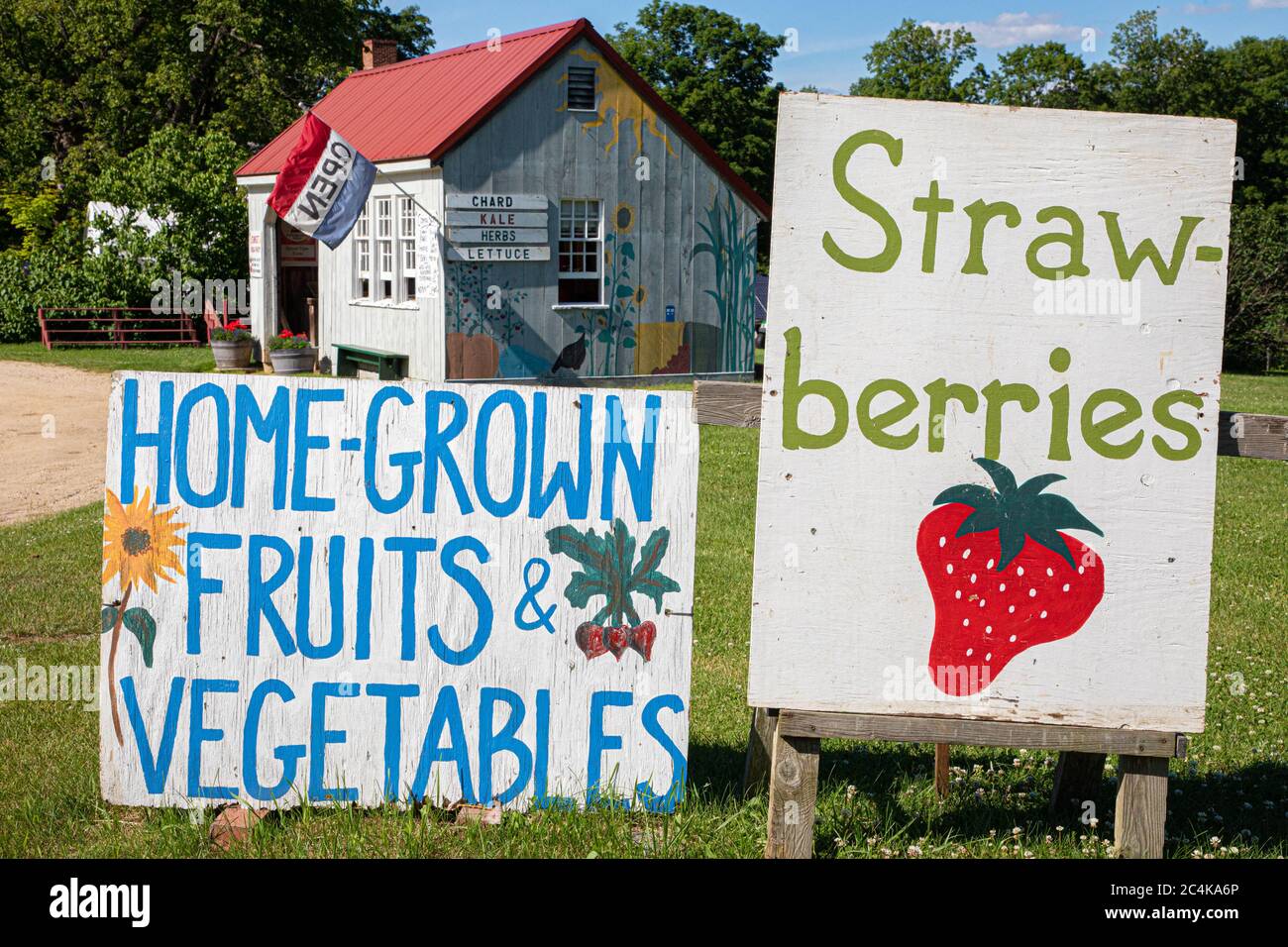 A local fruit and vegetable stand in a rural town in Massachusetts ...