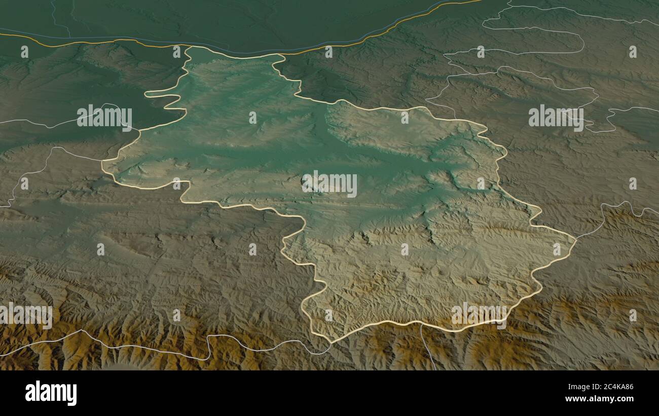 Zoom in on Veliko Tarnovo (province of Bulgaria) outlined. Oblique ...
