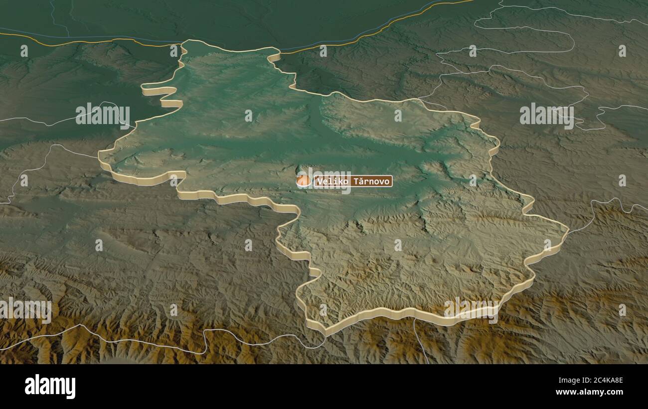 Zoom in on Veliko Tarnovo (province of Bulgaria) extruded. Oblique ...