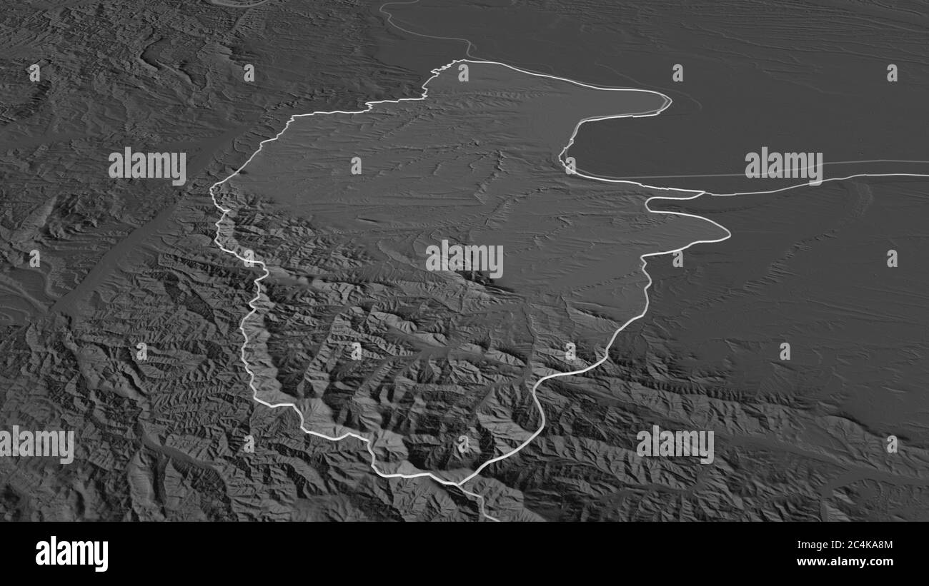 Zoom in on Vidin (province of Bulgaria) outlined. Oblique perspective ...