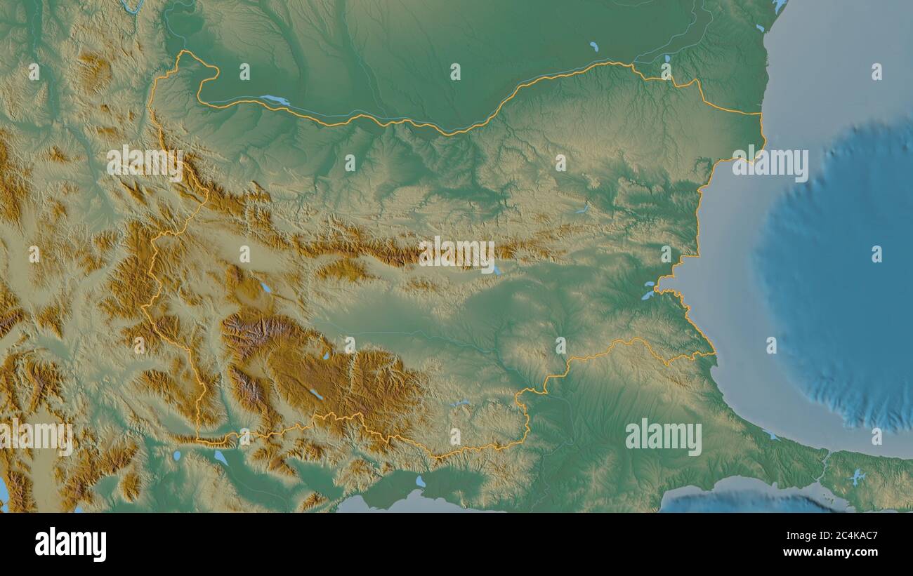 Outlined shape of the Bulgaria area. Topographic relief map with ...