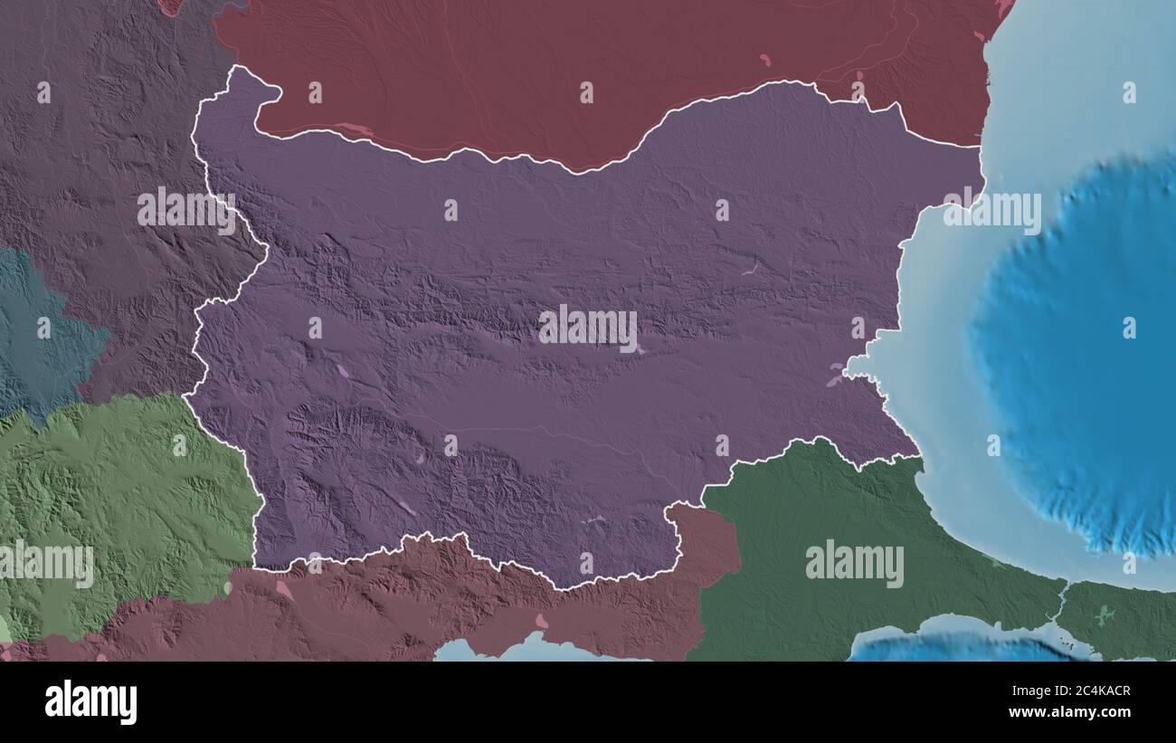 Outlined shape of the Bulgaria area. Colored and bumped map of the ...
