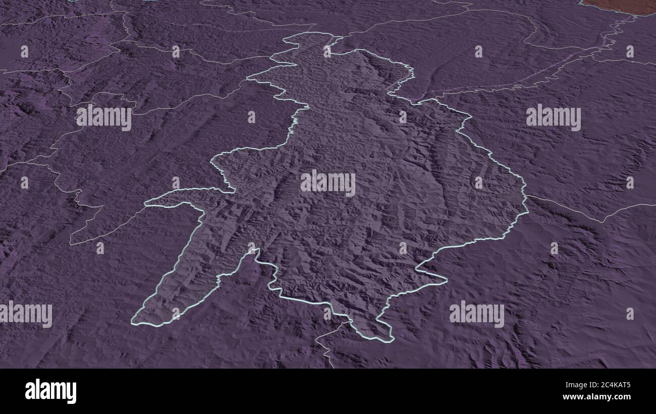 Zoom in on Gitega (province of Burundi) outlined. Oblique perspective ...