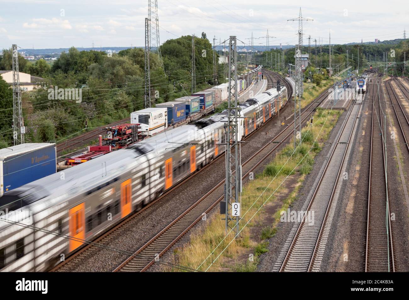 Huerth, NRW, Germany, 06 27 2020, cargo and passenger train, outdoor ...
