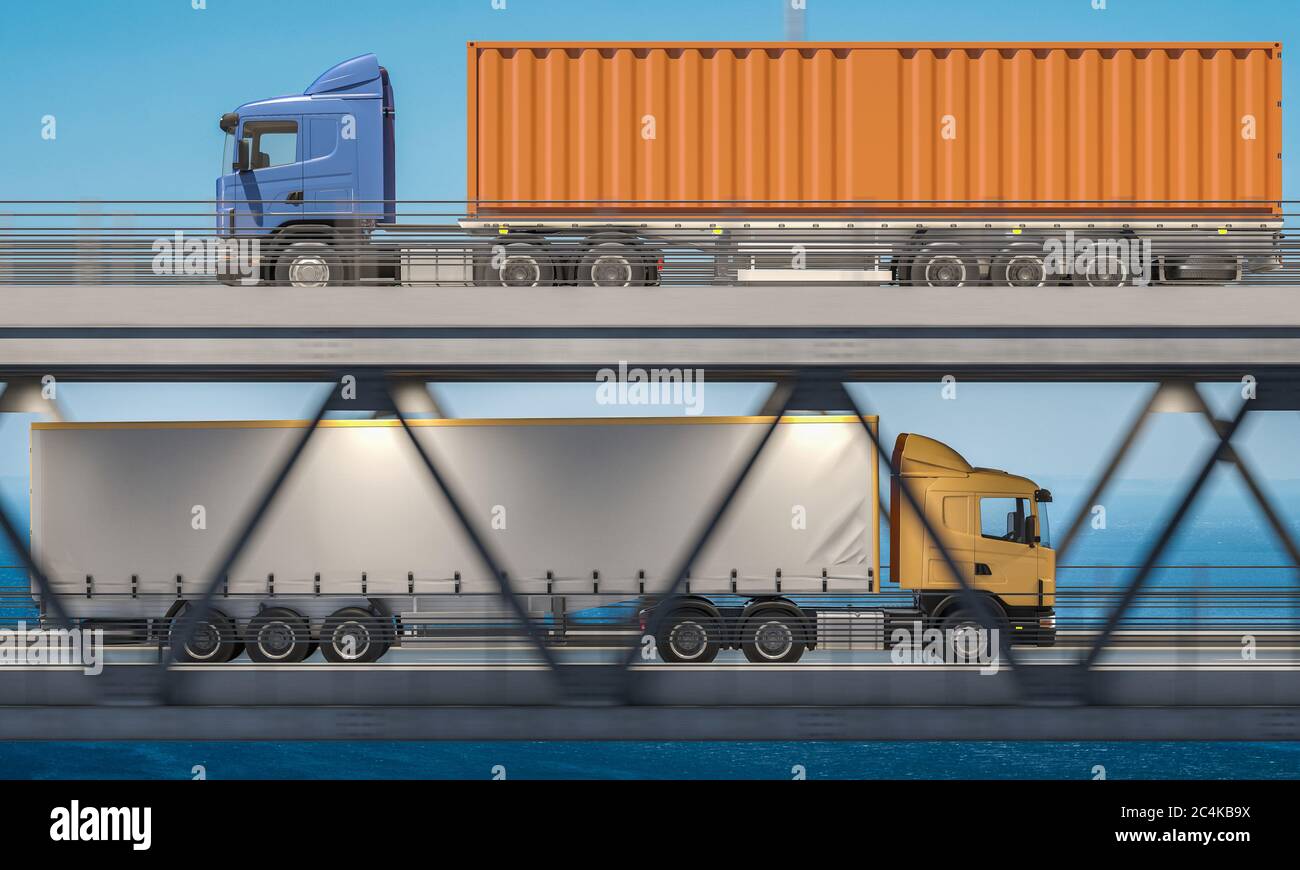 Side View of Double Decker Bridge with Commercial Vehicles Stock Photo ...