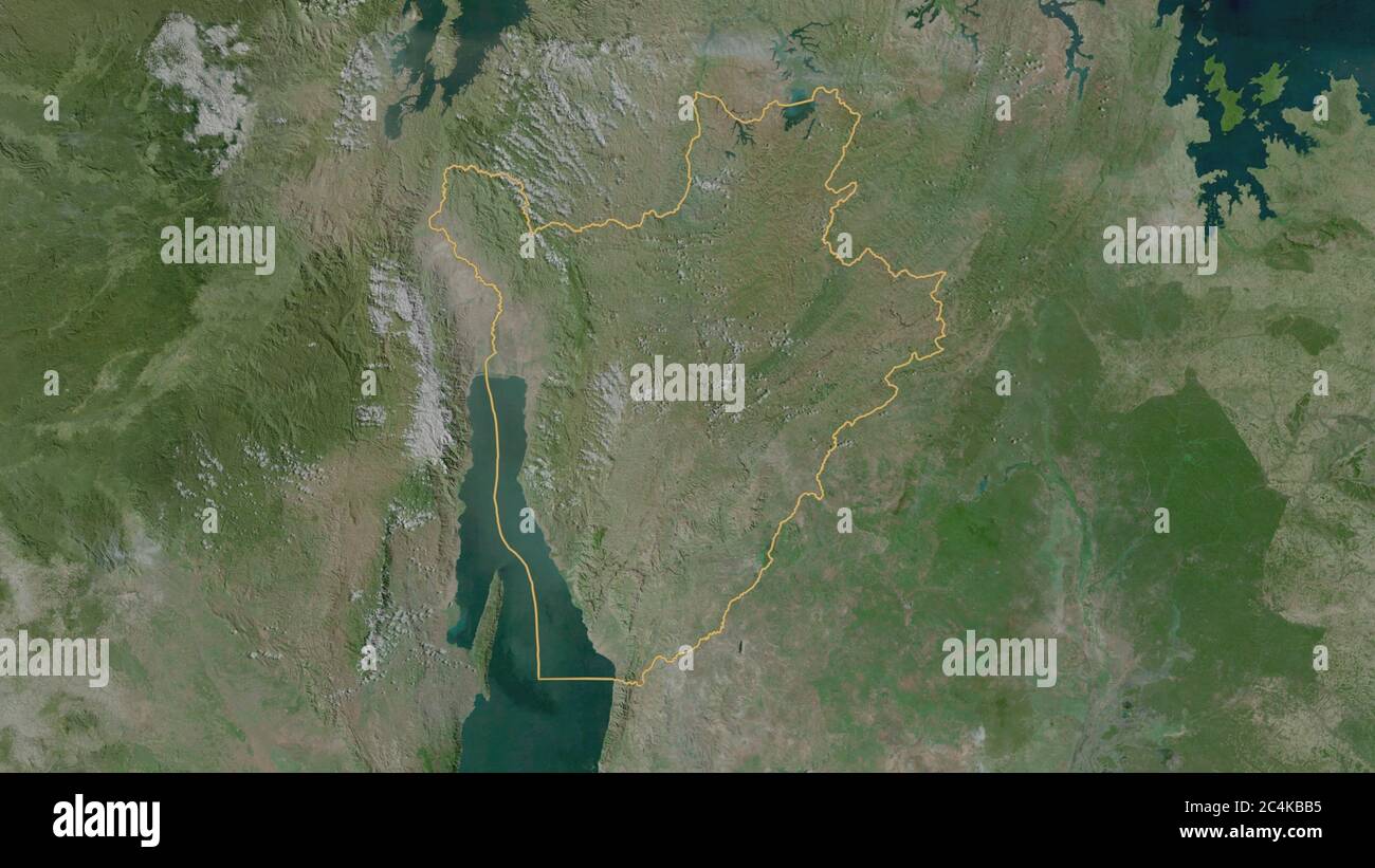 Outlined shape of the Burundi area. Satellite imagery. 3D rendering ...