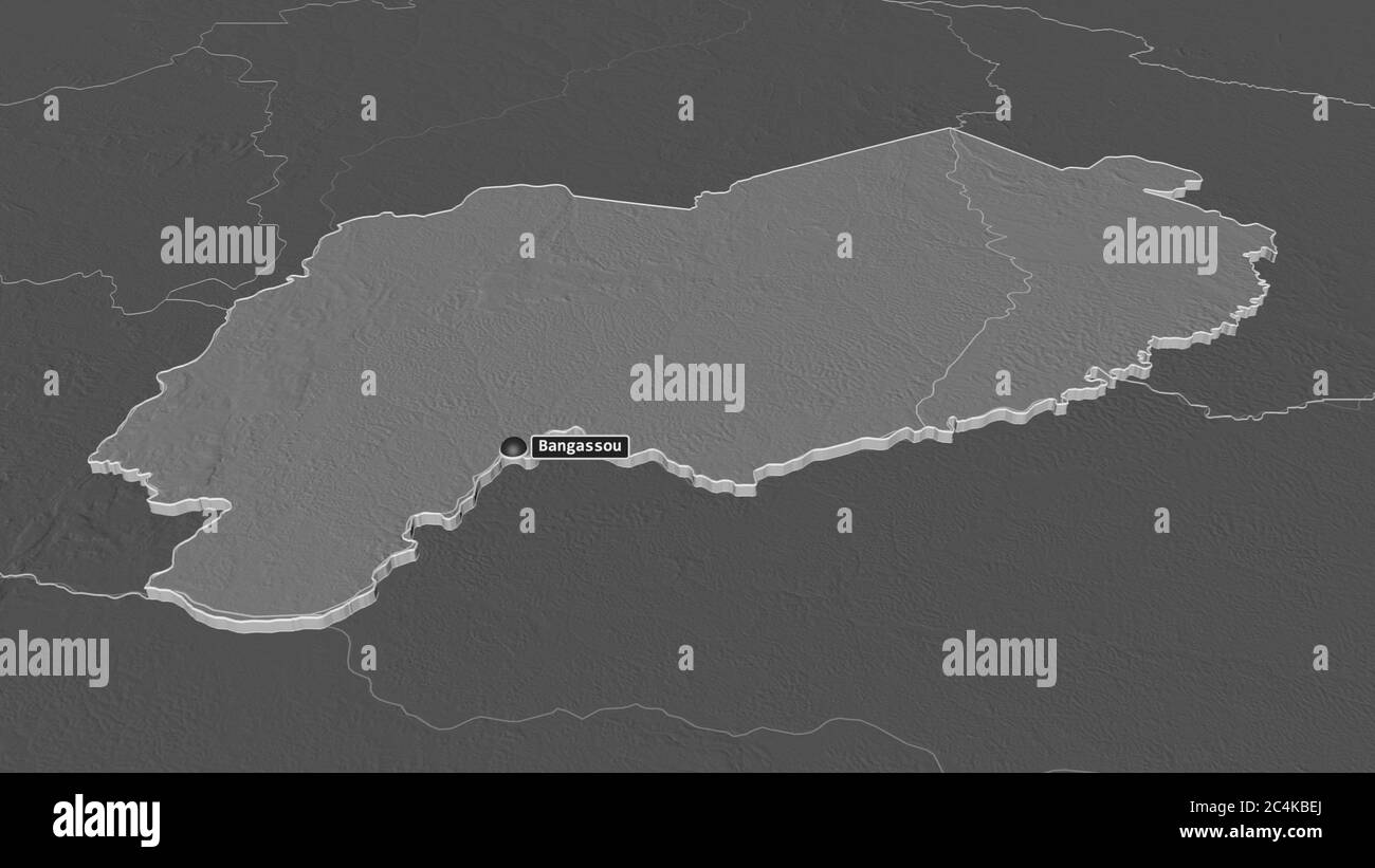 Zoom in on Mbomou (prefecture of Central African Republic) extruded ...