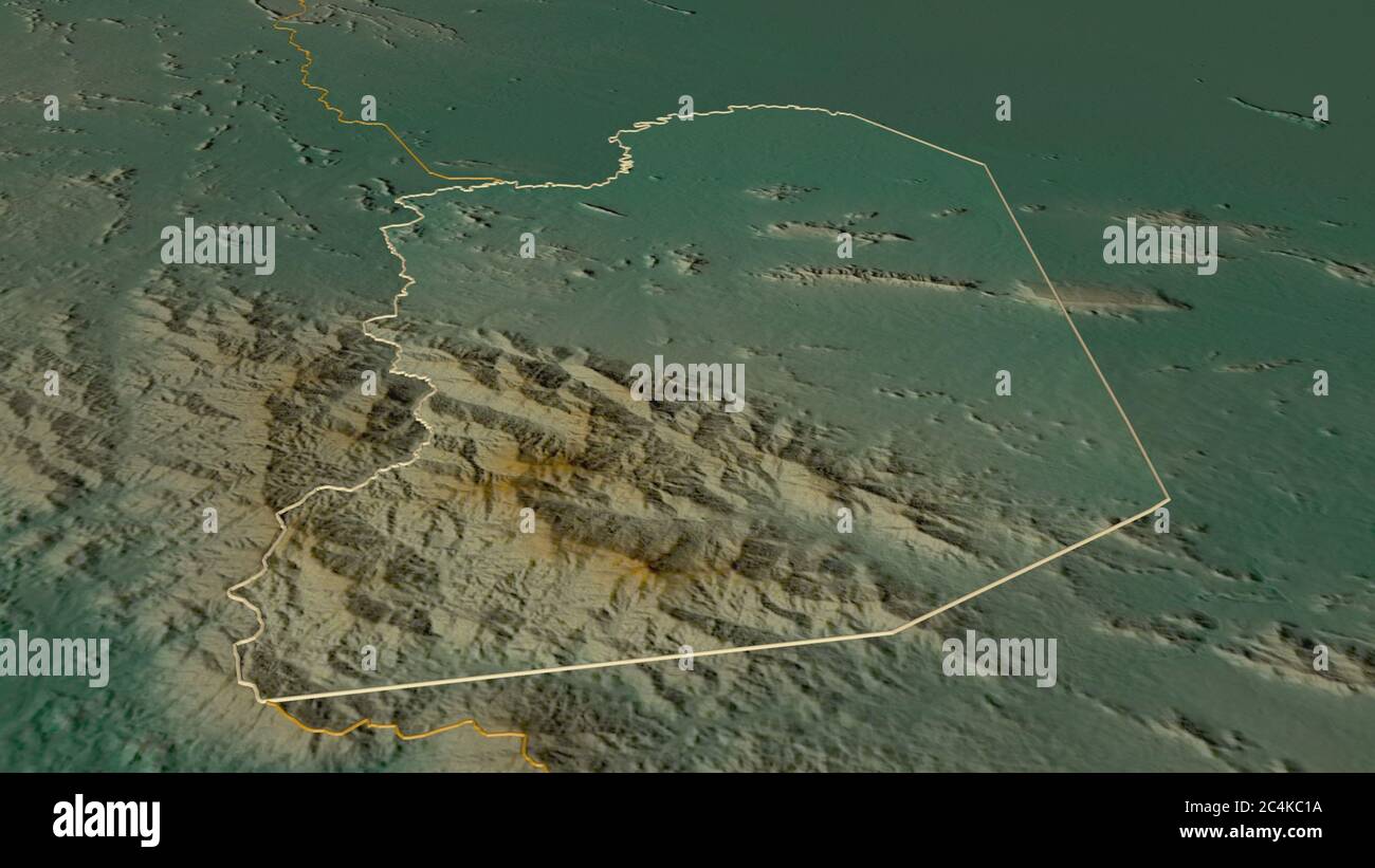 Zoom in on Krong Pailin (municipality of Cambodia) outlined. Oblique ...