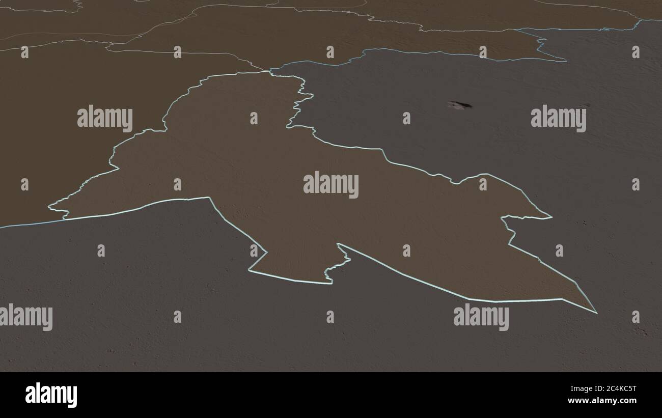 Zoom in on Svay Rieng (province of Cambodia) outlined. Oblique ...