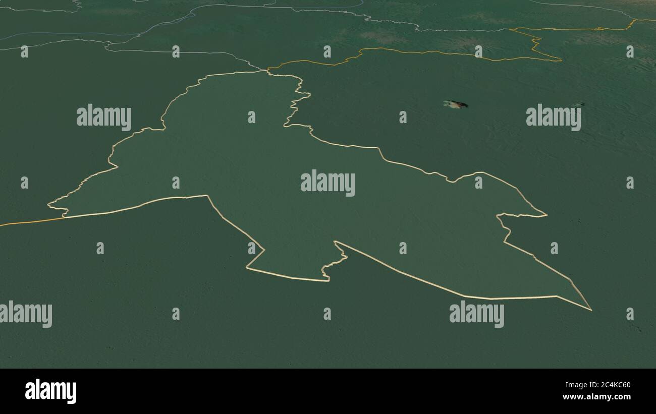 Zoom in on Svay Rieng (province of Cambodia) outlined. Oblique ...