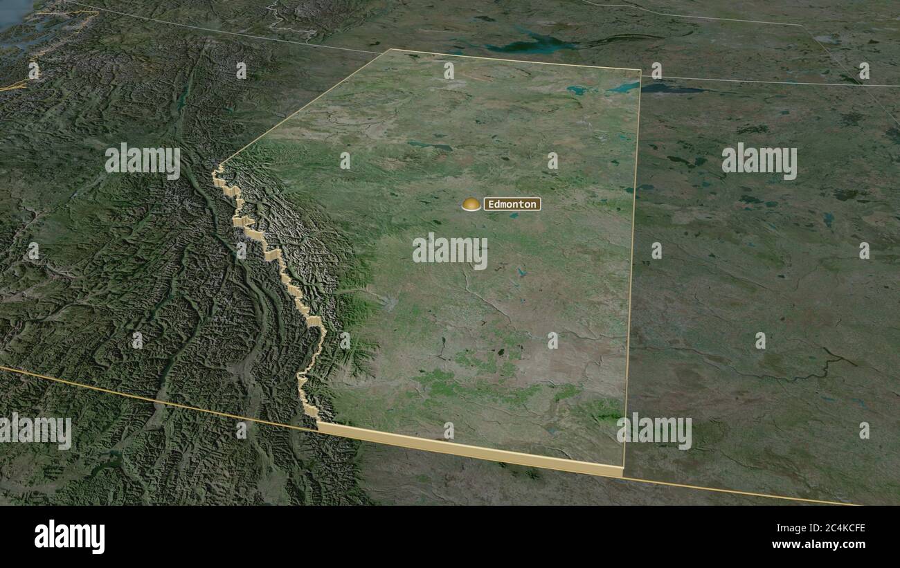 Zoom in on Alberta (province of Canada) extruded. Oblique perspective ...
