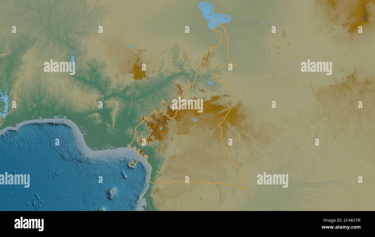 Outlined shape of the Cameroon area. Topographic relief map with ...