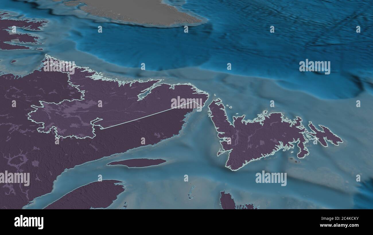 Zoom in on Newfoundland and Labrador (province of Canada) outlined ...