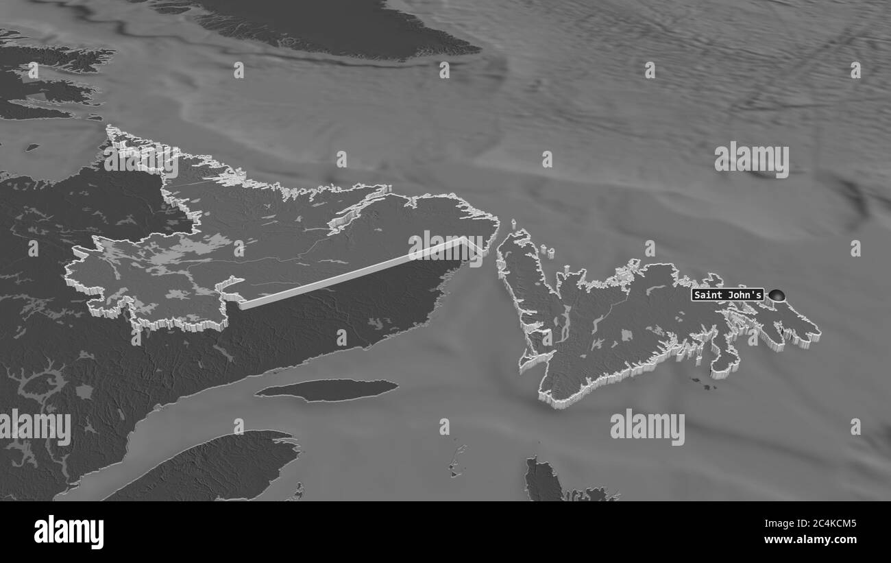 Zoom in on Newfoundland and Labrador (province of Canada) extruded ...
