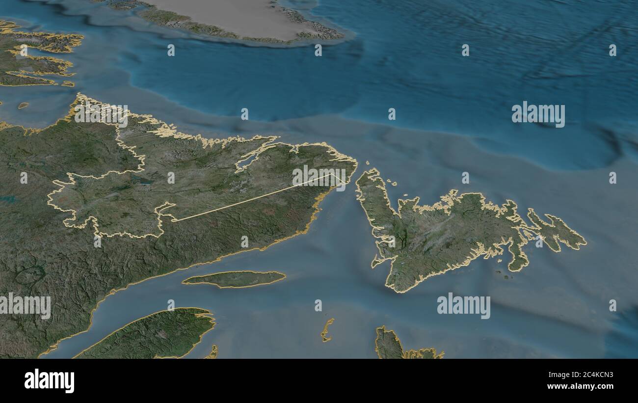 Zoom in on Newfoundland and Labrador (province of Canada) outlined ...