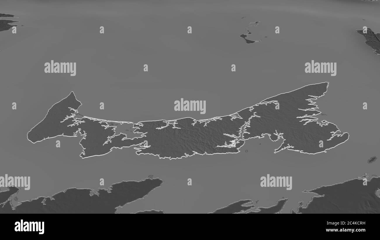 Zoom in on Prince Edward Island (province of Canada) outlined. Oblique ...