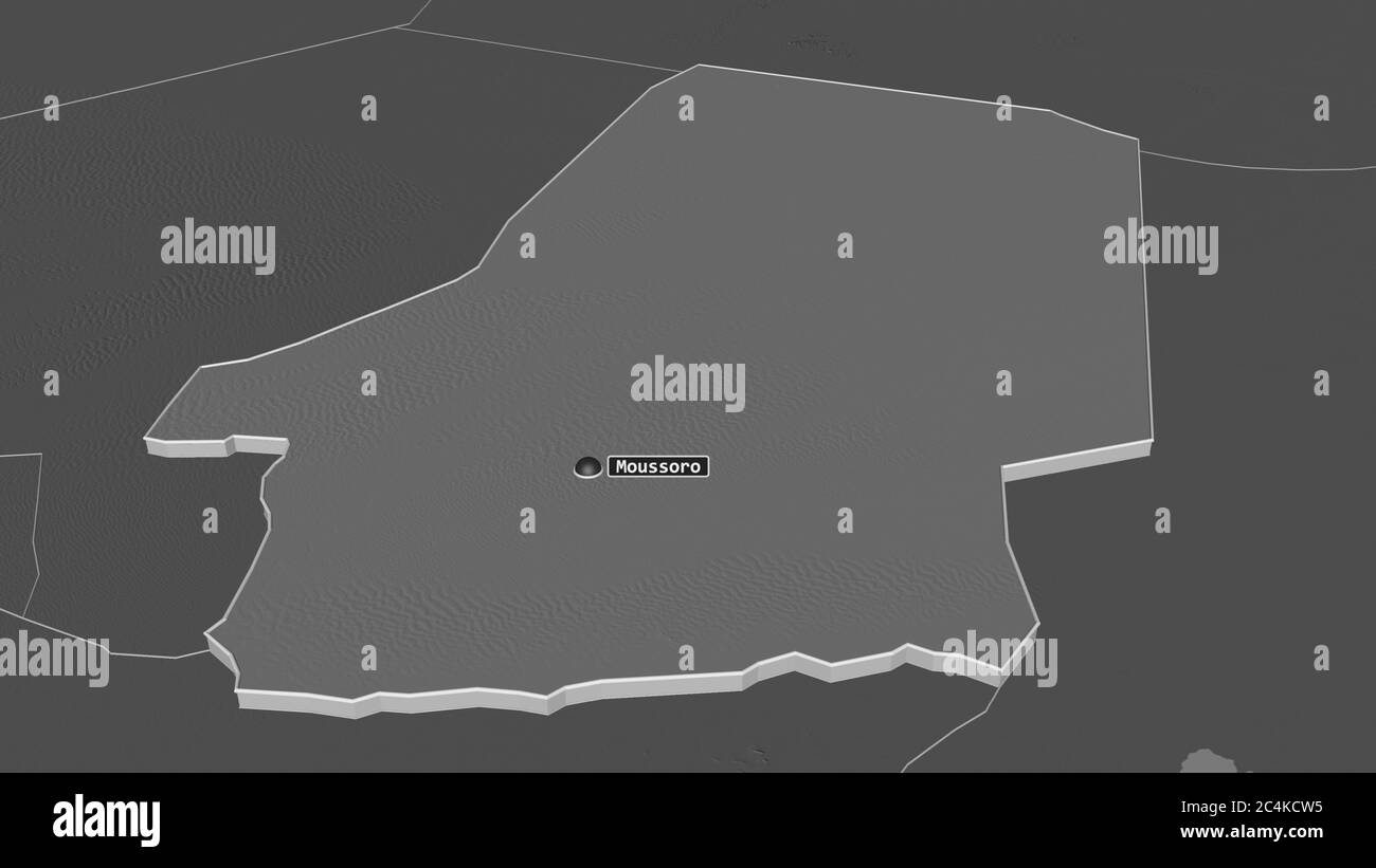 Zoom in on Barh el Ghazel (region of Chad) extruded. Oblique ...