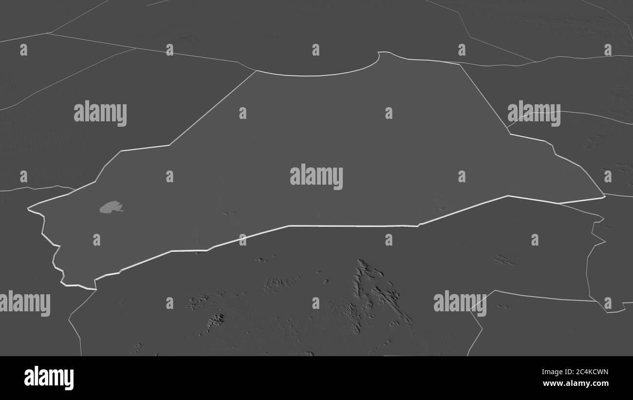 Zoom in on Batha (region of Chad) outlined. Oblique perspective ...