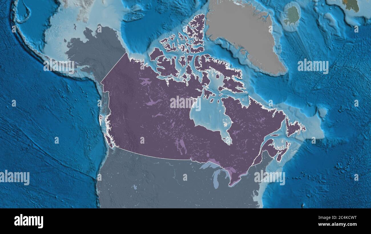 Outlined shape of the Canada area. Colored and bumped map of the ...