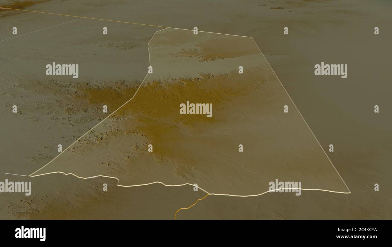 Zoom in on Ennedi Est (region of Chad) outlined. Oblique perspective ...