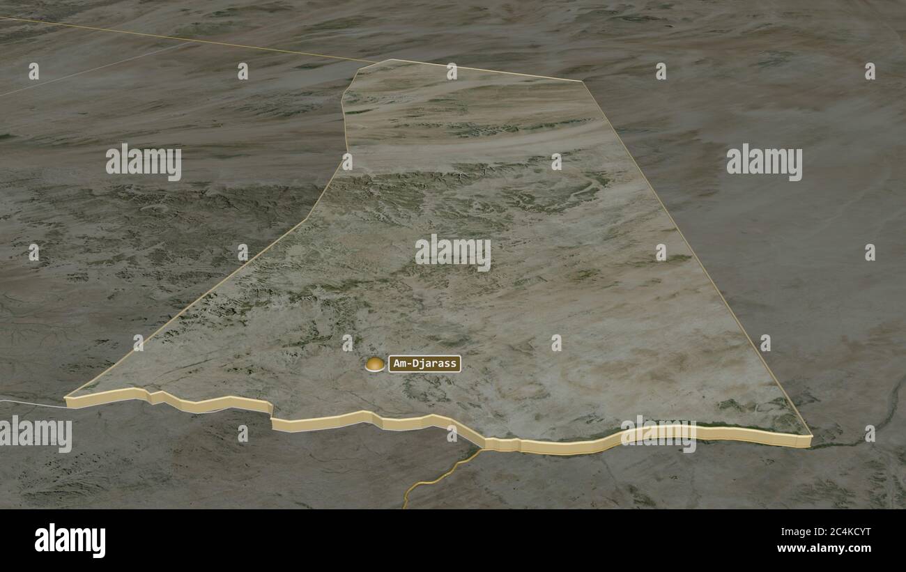 Zoom in on Ennedi Est (region of Chad) extruded. Oblique perspective ...