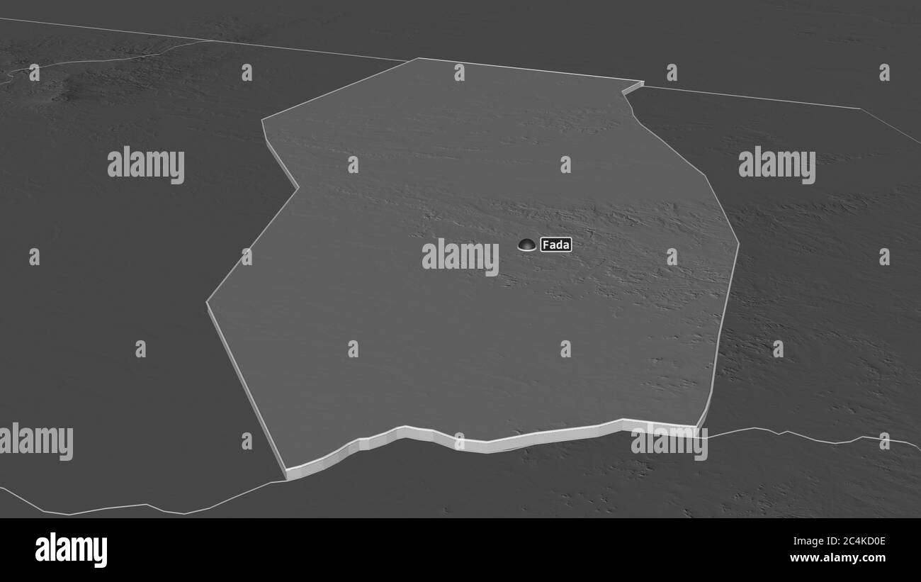 Zoom in on Ennedi Ouest (region of Chad) extruded. Oblique perspective ...