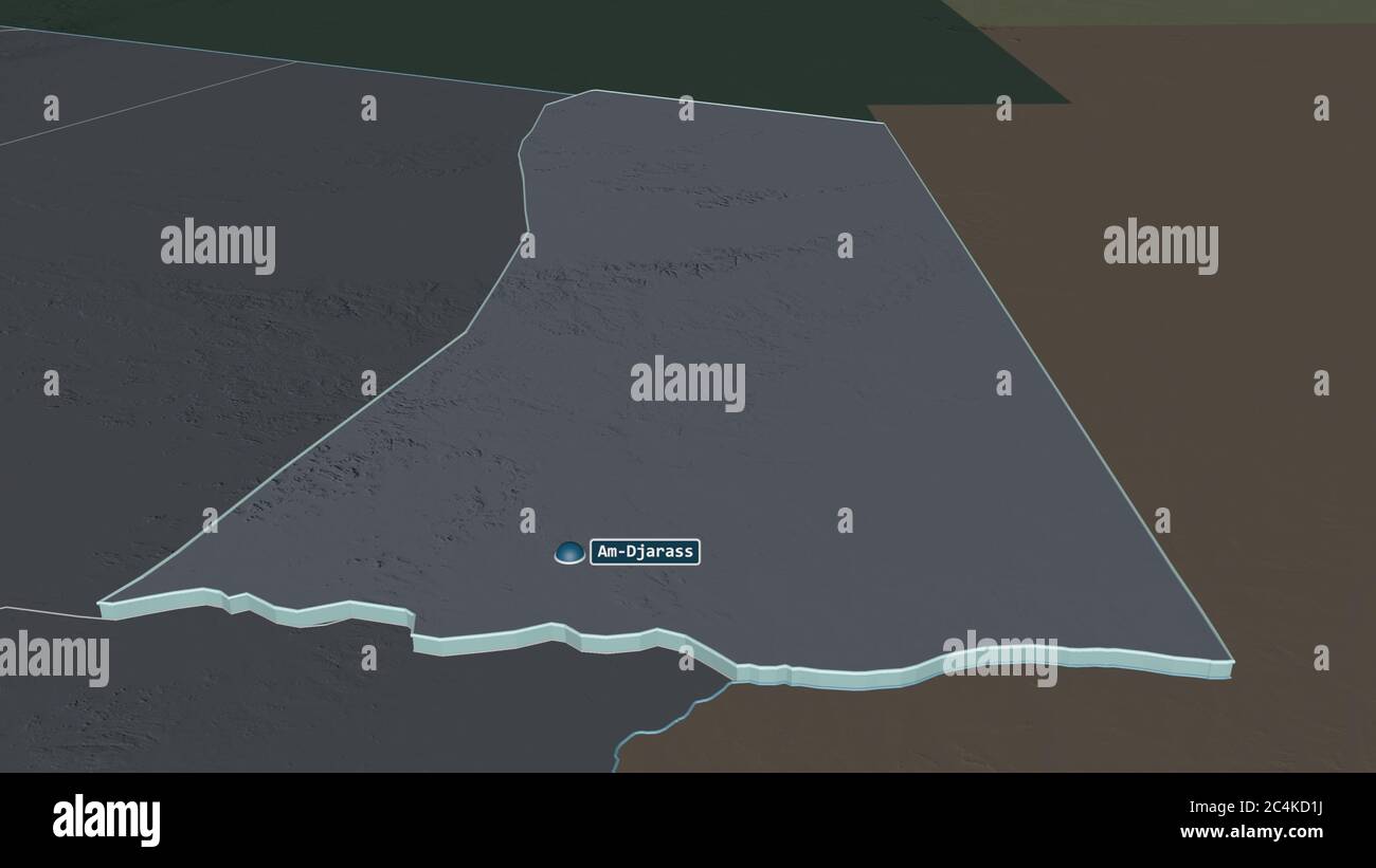 Zoom in on Ennedi Est (region of Chad) extruded. Oblique perspective ...