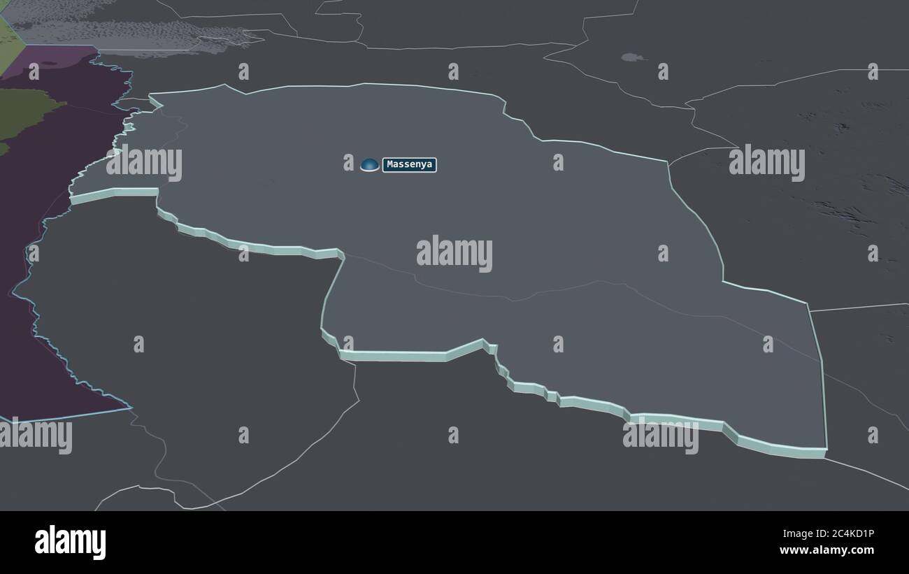 Zoom in on Chari-Baguirmi (region of Chad) extruded. Oblique ...