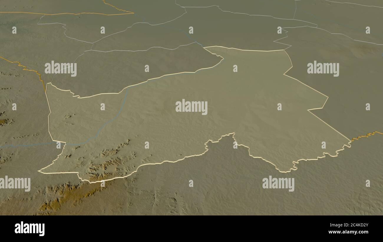 Zoom in on Logone Oriental (region of Chad) outlined. Oblique ...
