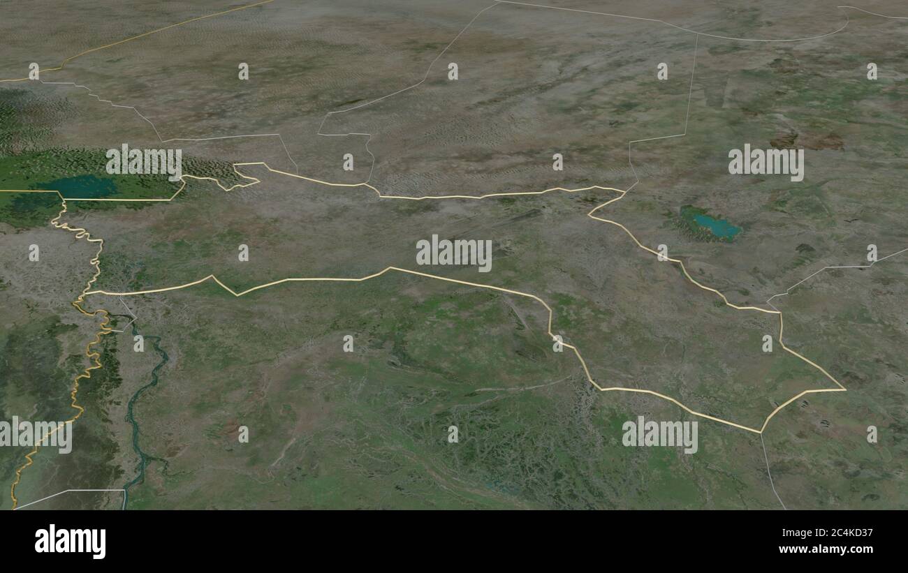 Zoom in on Hadjer-Lamis (region of Chad) outlined. Oblique perspective ...