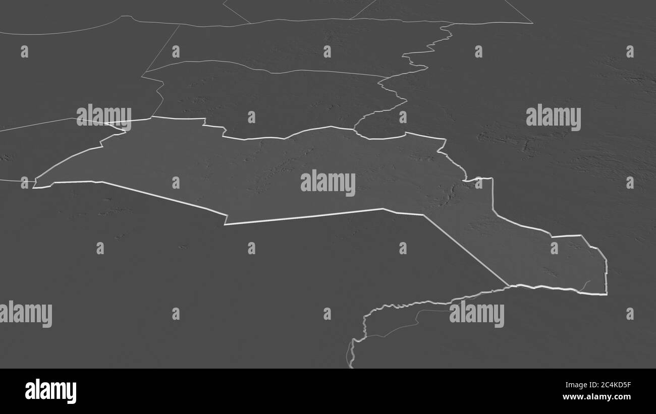Zoom in on Sila (region of Chad) outlined. Oblique perspective. Bilevel ...