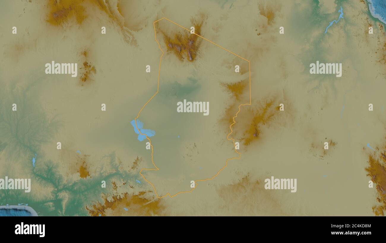 Outlined shape of the Chad area. Topographic relief map with surface ...
