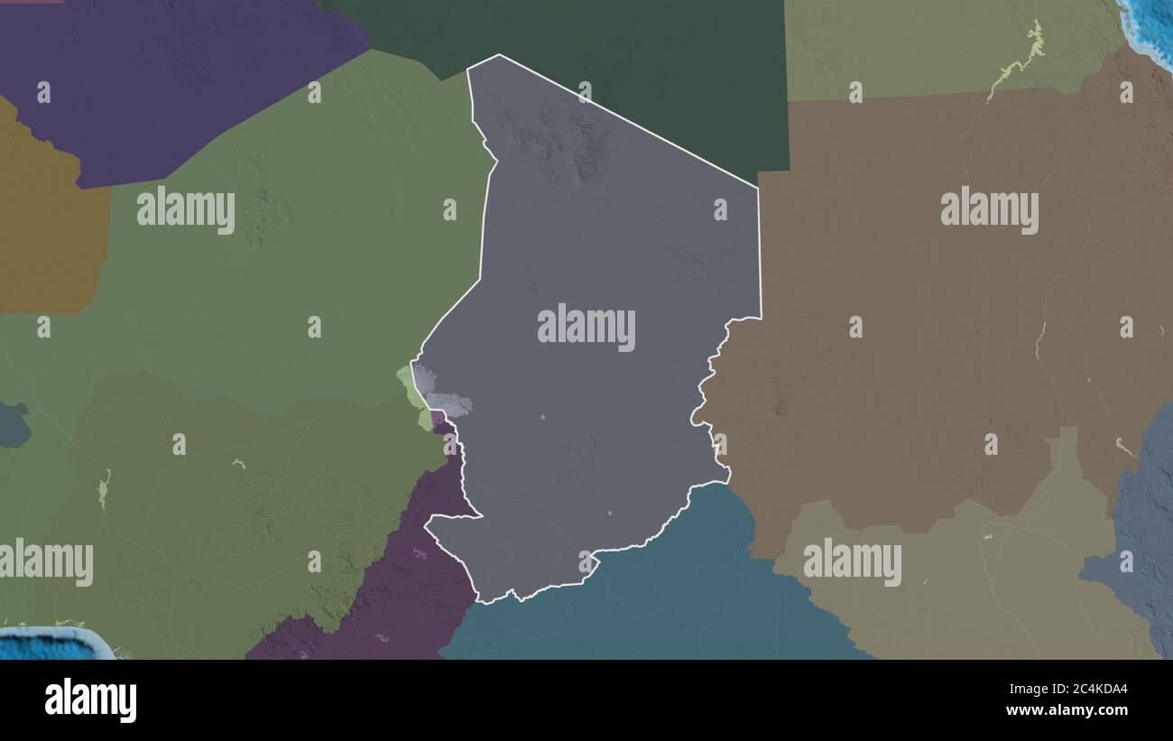 Outlined shape of the Chad area. Colored and bumped map of the ...