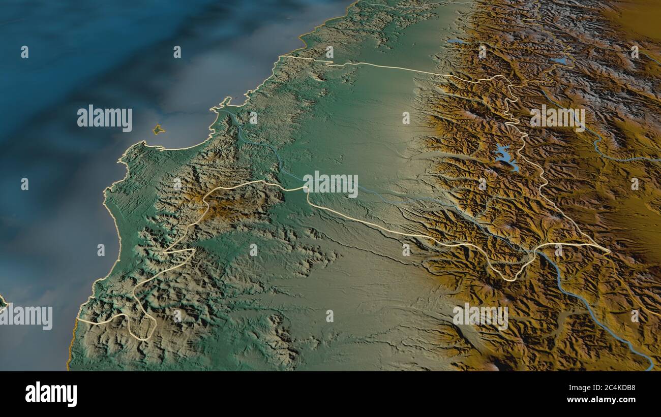 Zoom in on Bío-Bío (region of Chile) outlined. Oblique perspective ...