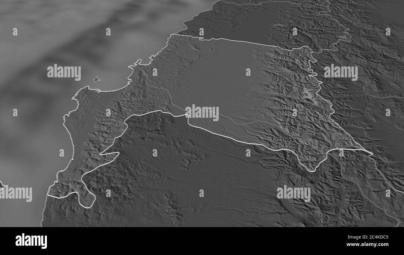 Zoom in on Bío-Bío (region of Chile) outlined. Oblique perspective ...