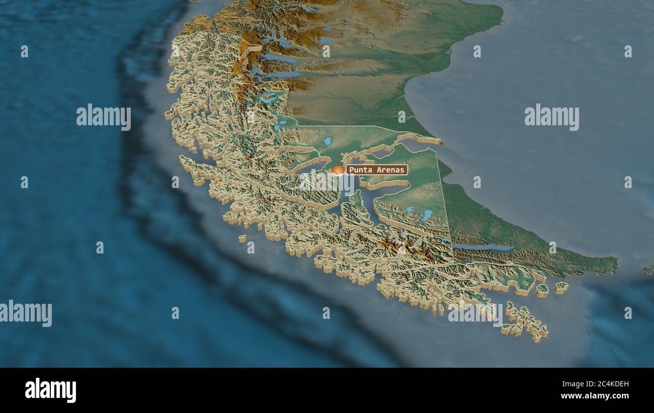 Zoom in on Magallanes y Antártica Chilena (region of Chile) extruded ...