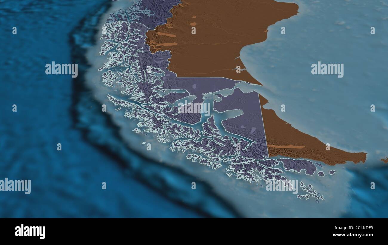 Zoom in on Magallanes y Antártica Chilena (region of Chile) outlined ...