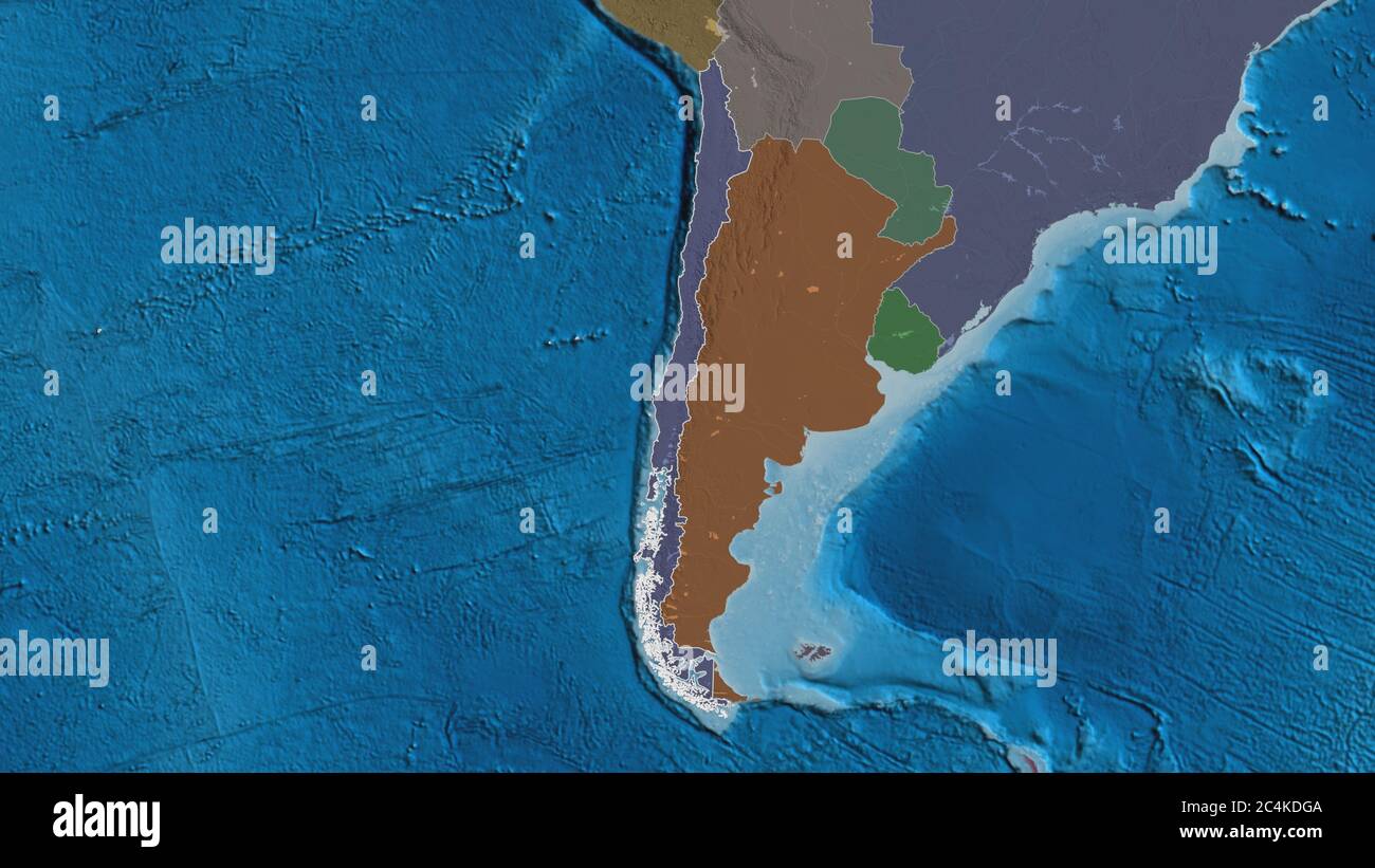 Outlined shape of the Chile area. Colored and bumped map of the ...
