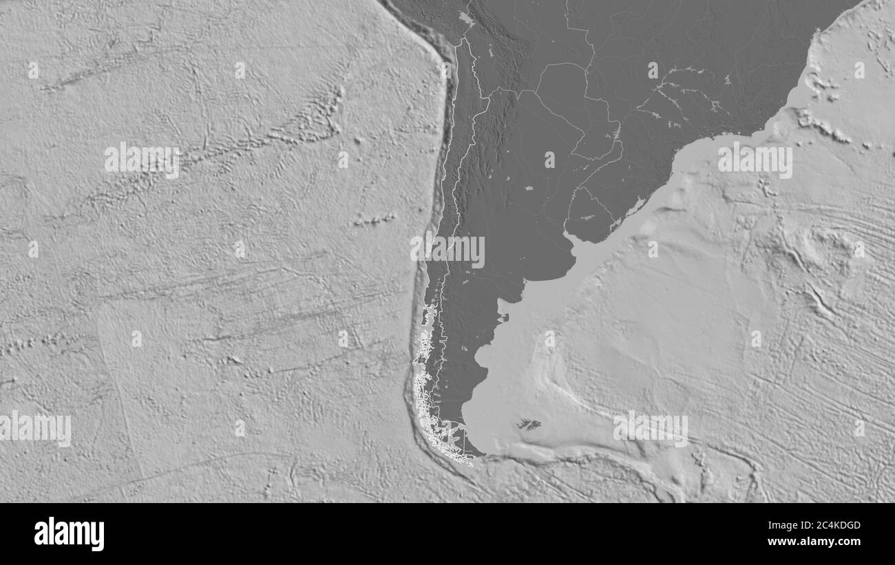 Outlined shape of the Chile area. Bilevel elevation map with surface ...