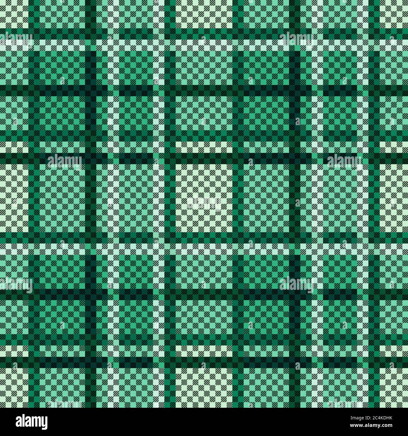 Rectangular seamless vector pattern as a tartan plaid mainly in green ...