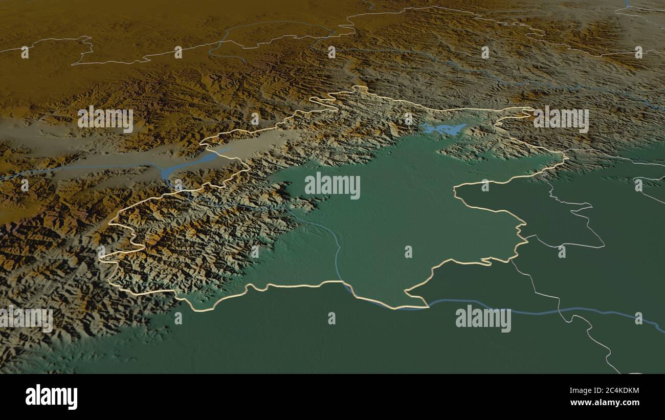Zoom in on Beijing (municipality of China) outlined. Oblique ...