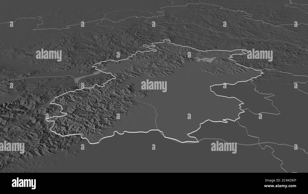 Zoom in on Beijing (municipality of China) outlined. Oblique ...