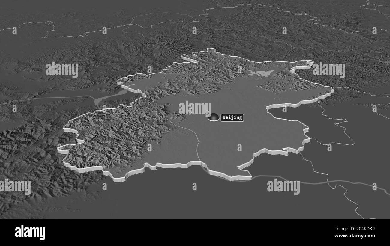 Zoom in on Beijing (municipality of China) extruded. Oblique ...