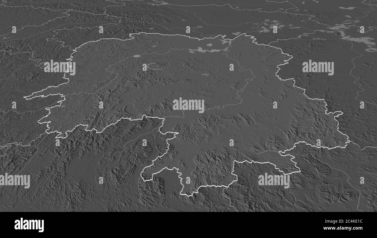 Zoom in on Hunan (province of China) outlined. Oblique perspective ...