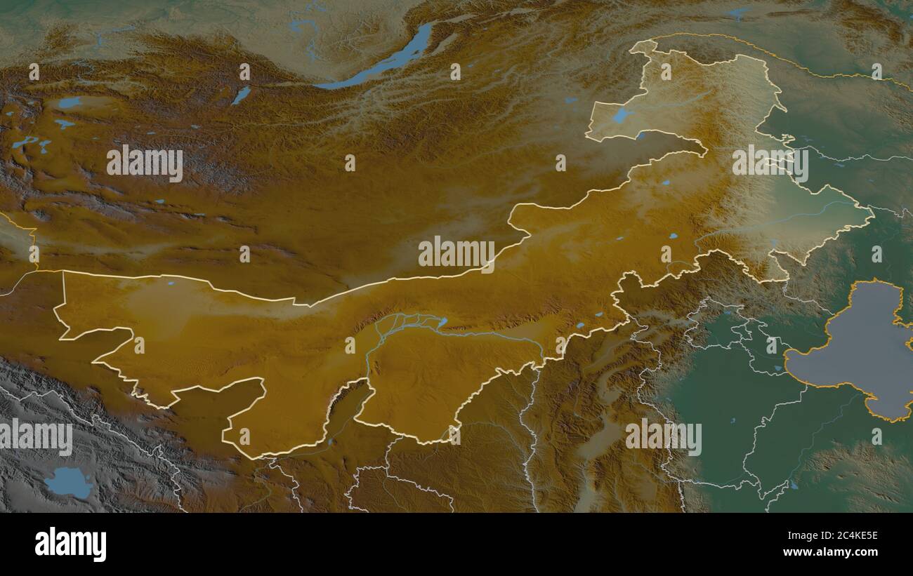 Zoom in on Nei Mongol (autonomous region of China) outlined. Oblique ...