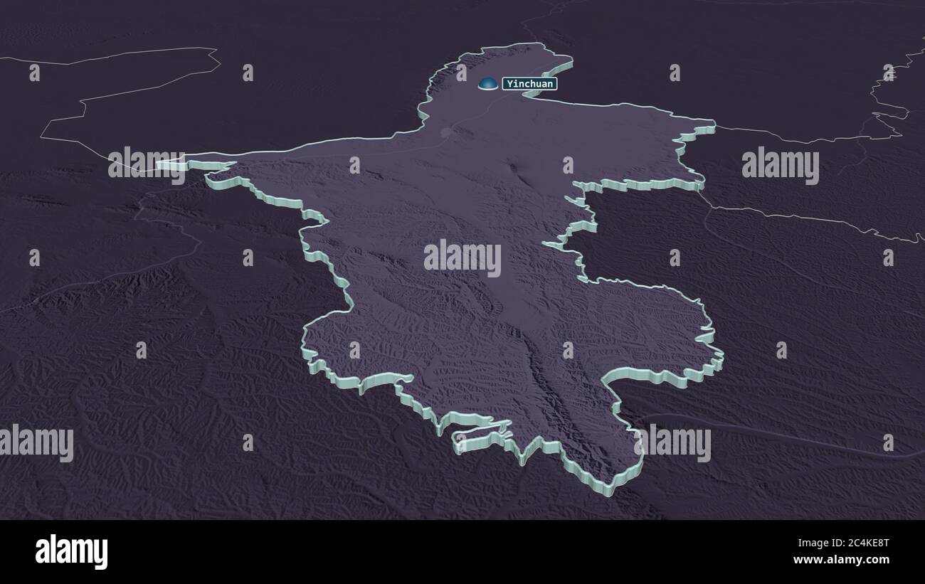 Zoom in on Ningxia Hui (autonomous region of China) extruded. Oblique ...
