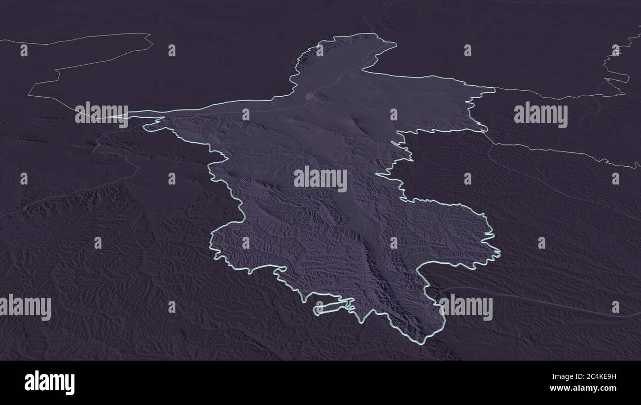 Zoom in on Ningxia Hui (autonomous region of China) outlined. Oblique ...
